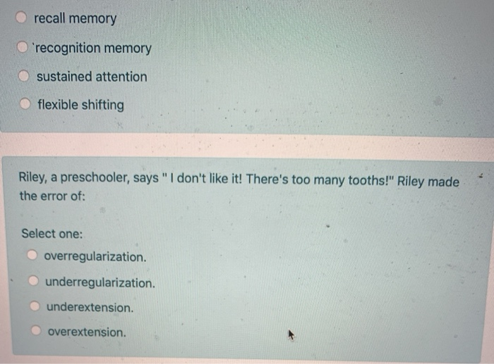 Solved recall memory O 'recognition memory sustained | Chegg.com