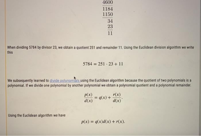 Solved 31 Euclidean Division Of Polynomials We Know 