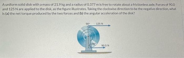 Solved A uniform solid disk with a mass of 21.9 kg and a | Chegg.com
