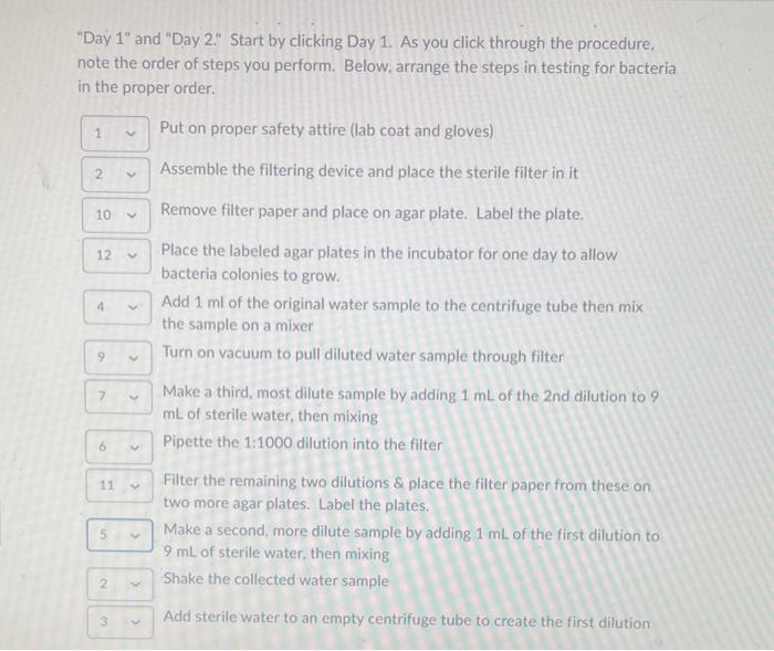 "Day 1" and "Day 2." Start by clicking Day 1. As you | Chegg.com