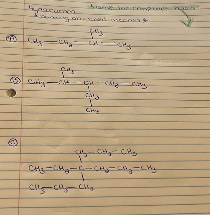 Solved Hydrocarbon Name the compounds below * naming | Chegg.com