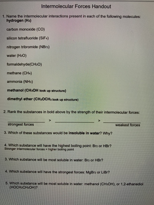 Solved Intermolecular Forces Handout 1. Name the | Chegg.com