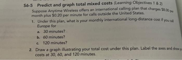 Solved S6-5 Predict and graph total mixed costs (Learning | Chegg.com