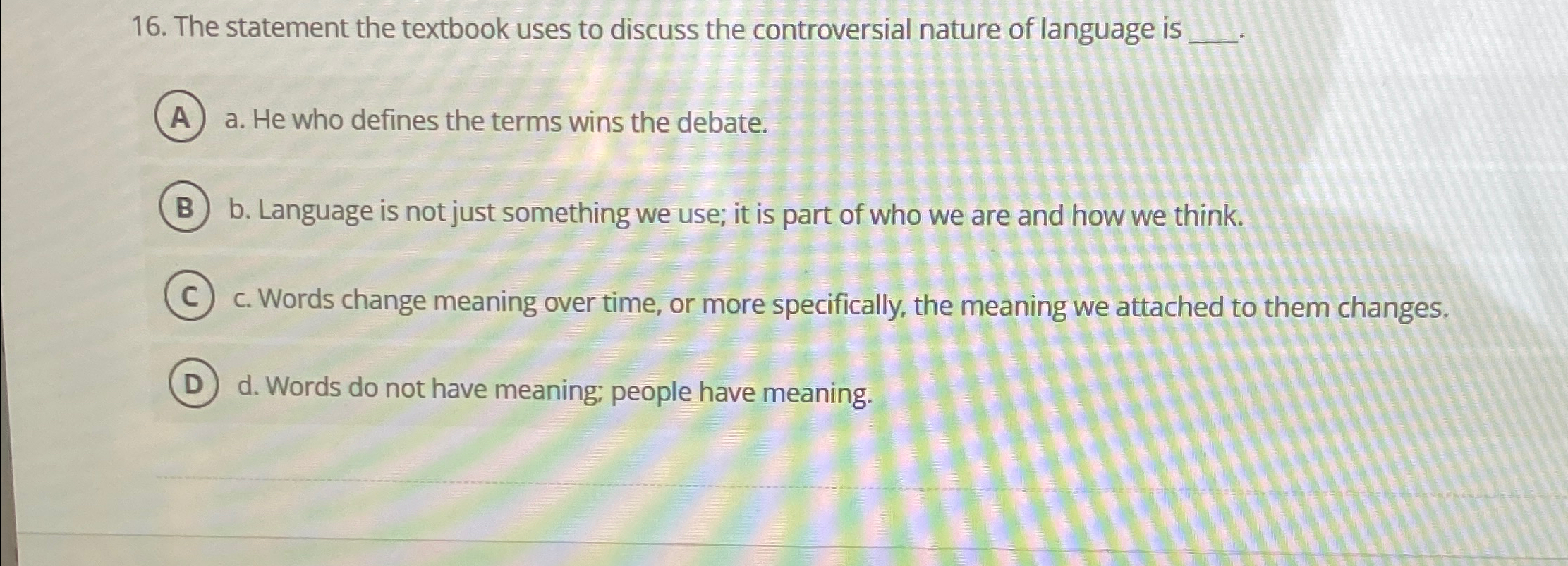Solved The statement the textbook uses to discuss the | Chegg.com