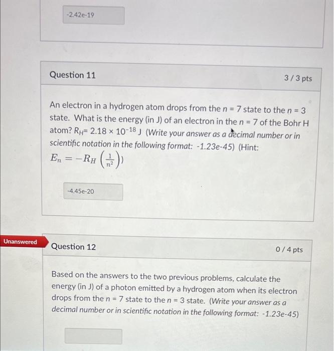 Solved An Electron In A Hydrogen Atom Drops From The N 7