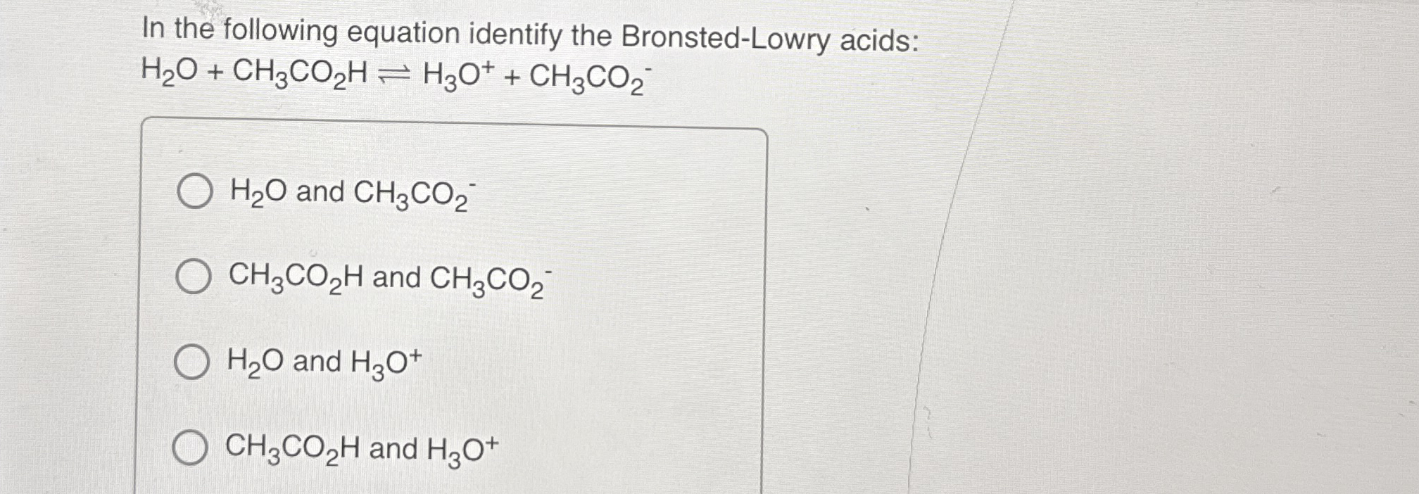 Solved In the following equation identify the Bronsted-Lowry | Chegg.com