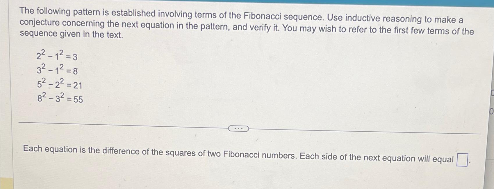 The following pattern is established involving terms | Chegg.com