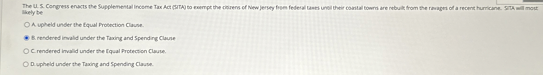 Solved The U. ﻿S. ﻿Congress enacts the Supplemental Income | Chegg.com