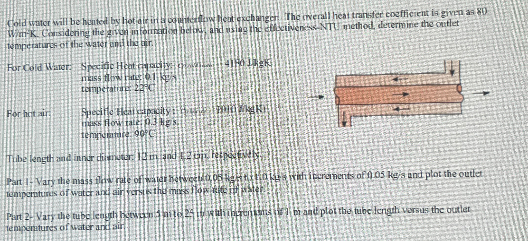 Solved Cold water will be heated by hot air in a counterflow | Chegg.com