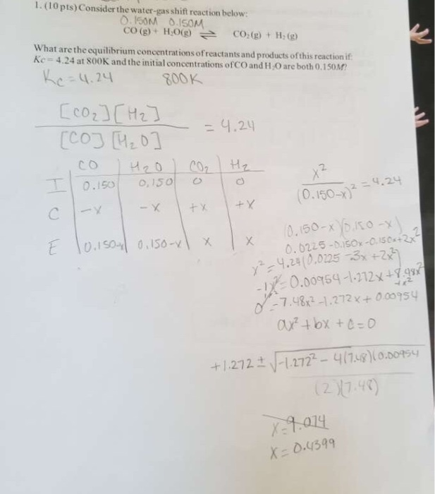 Solved 1. (10 pts) Consider the water-gas shift reaction | Chegg.com Solved 1. (10 pts) Consider the water-gas shift reaction | Chegg.com