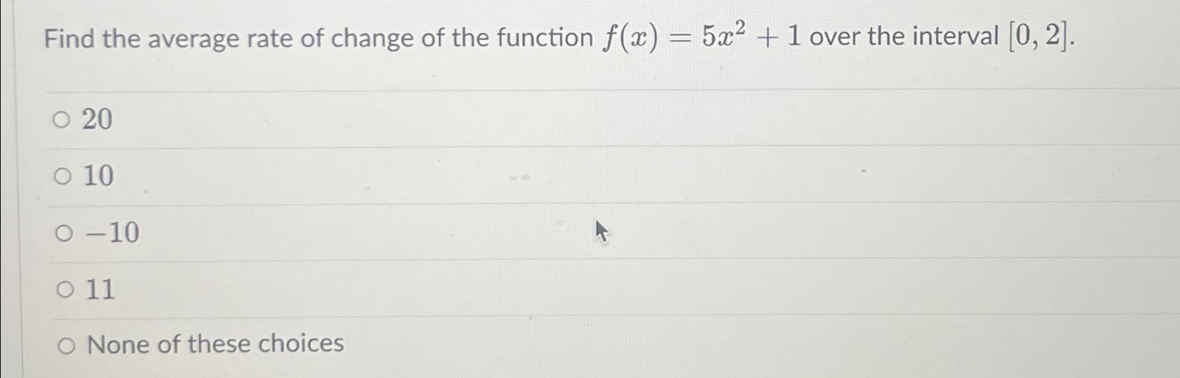 Solved Find the average rate of change of the function | Chegg.com