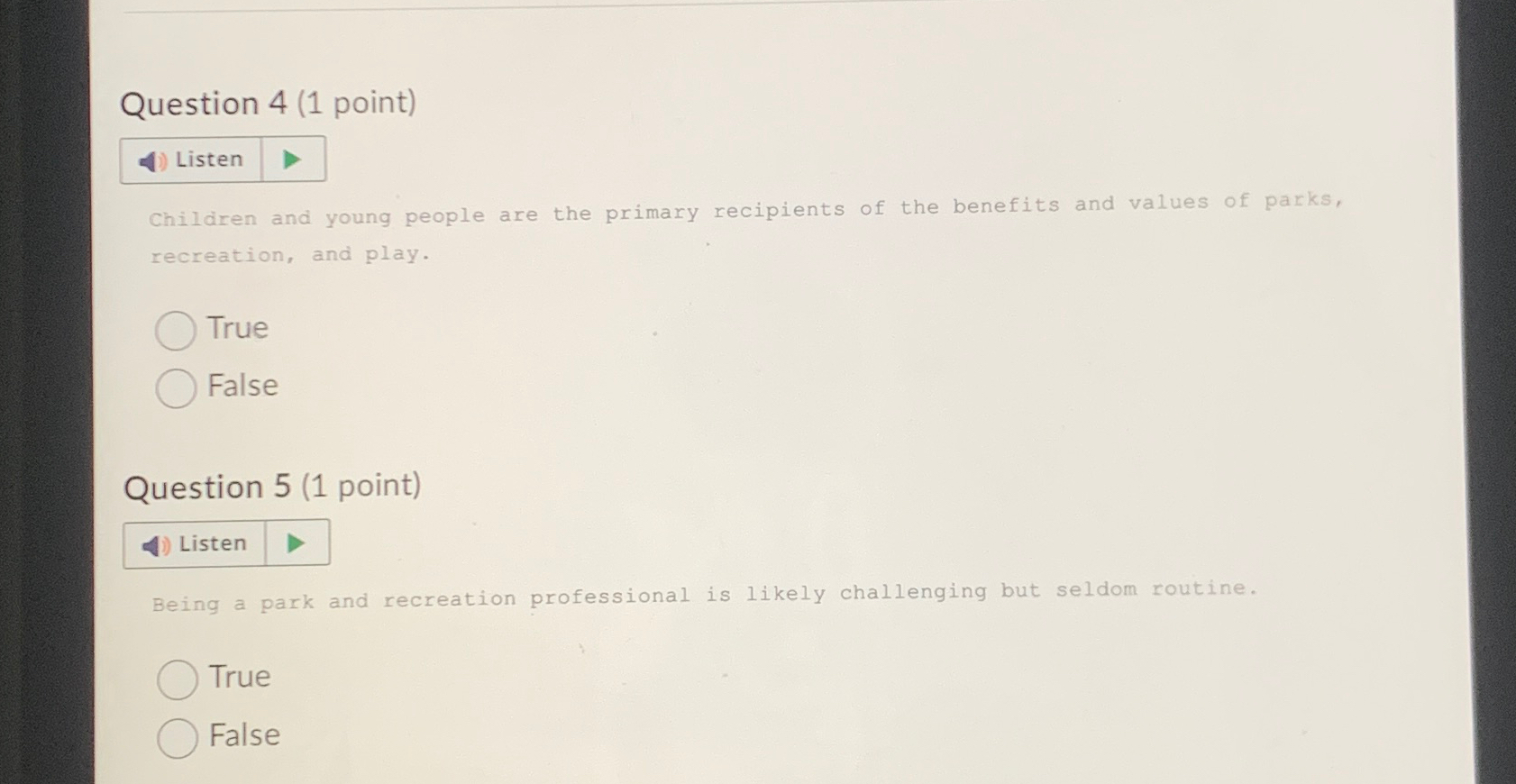 Solved Question 4 (1 ﻿point)ListenChildren and young people | Chegg.com