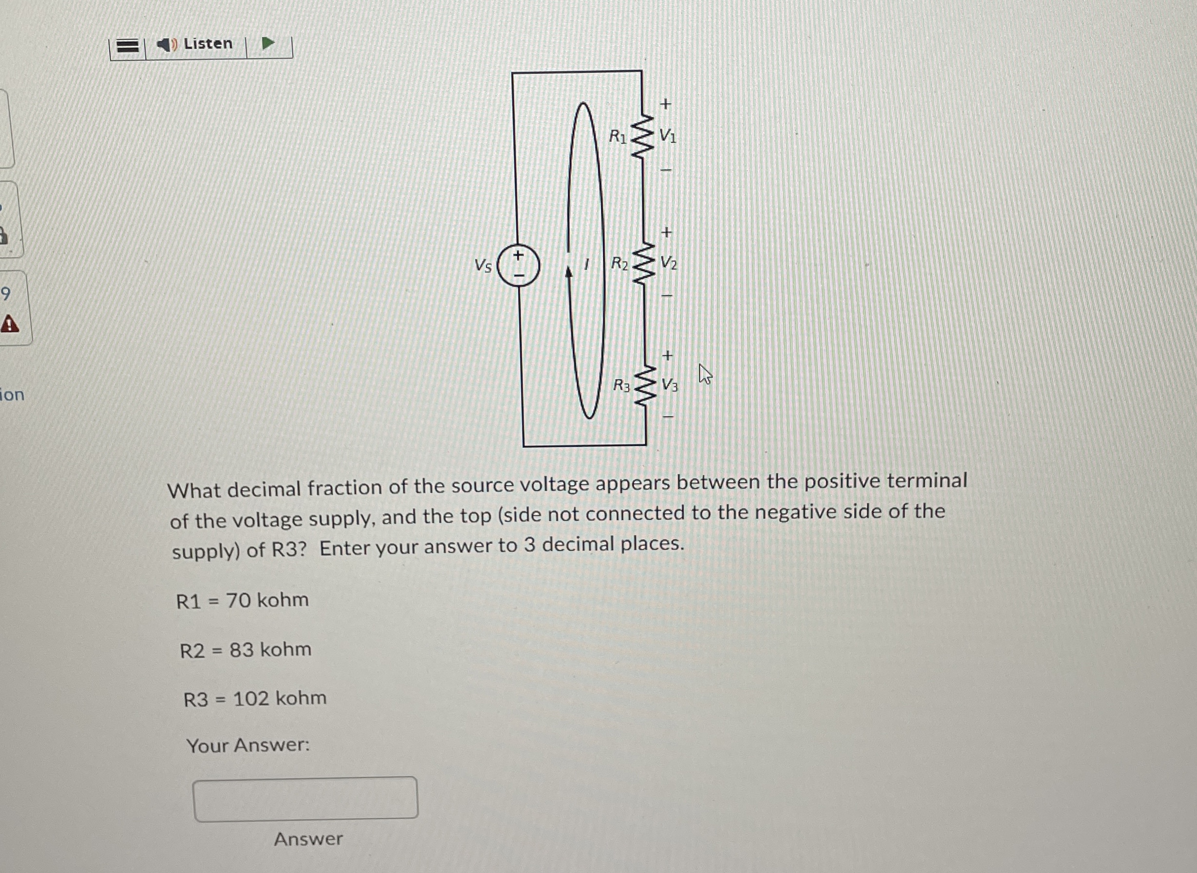 Solved What decimal fraction of the source voltage appears | Chegg.com