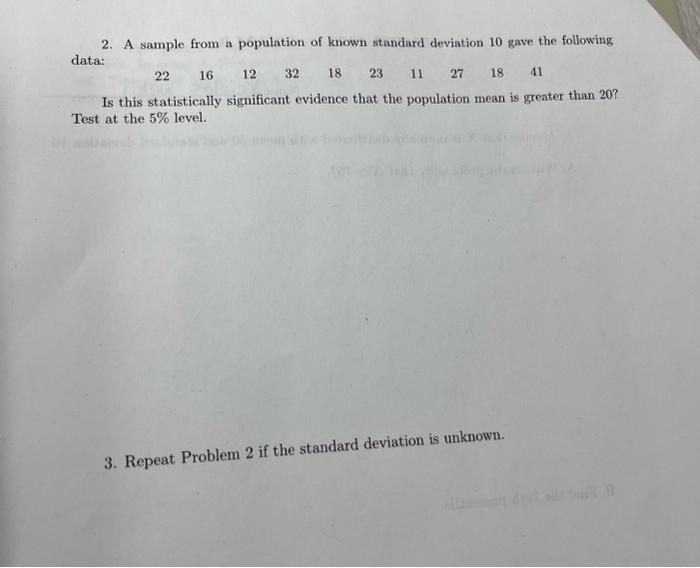 Solved 2. A sample from a population of known standard | Chegg.com