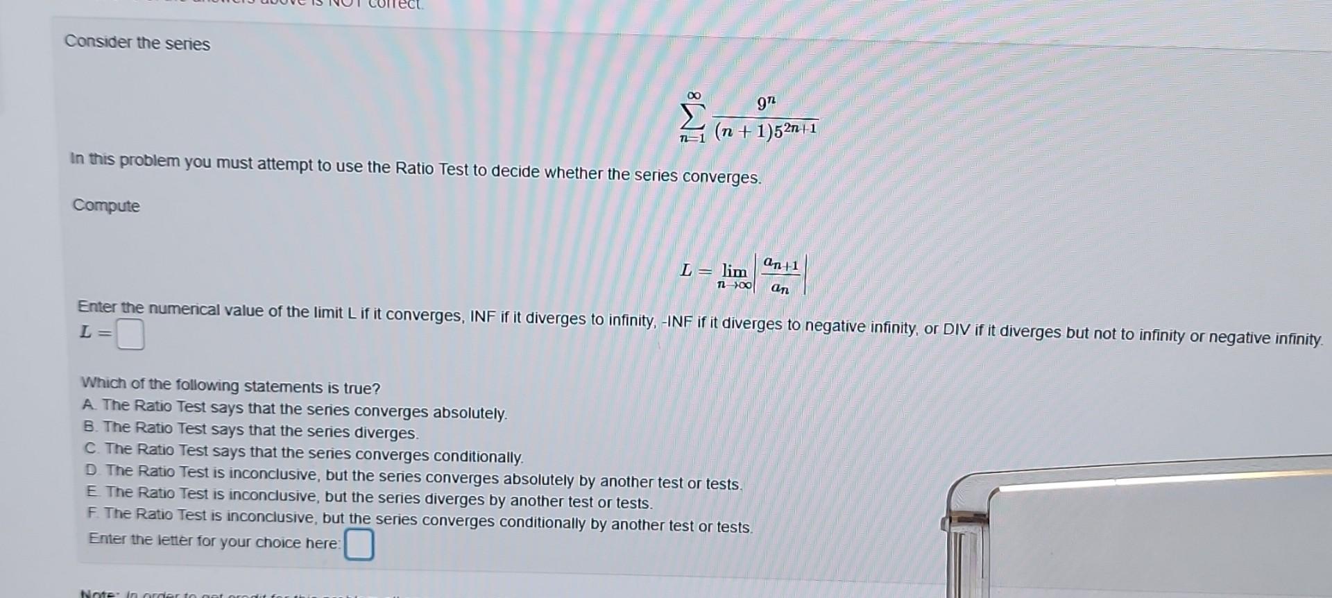 Solved consider the series inf n=1 9n/(n+1)5^2n+1. in this | Chegg.com