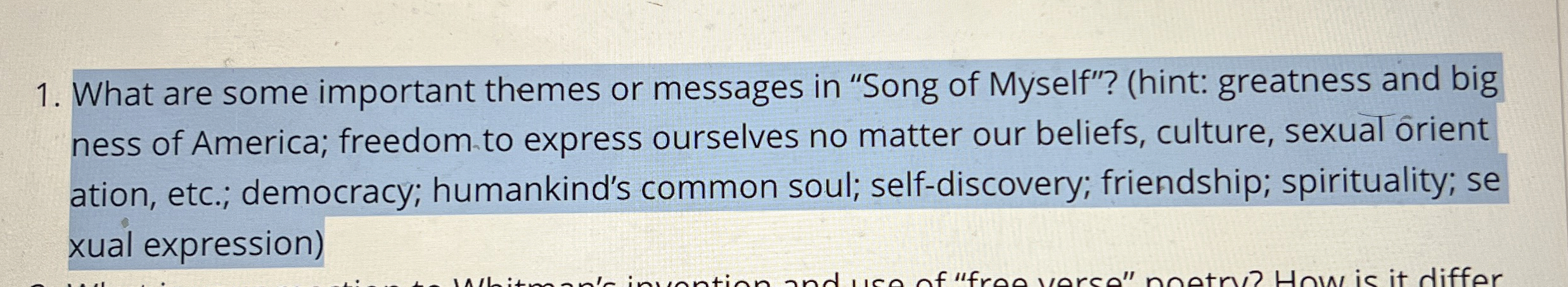 Solved What are some important themes or messages in "Song | Chegg.com