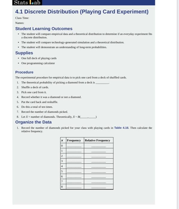 Solved 4.1 Discrete Distribution (Playing Card Experiment) | Chegg.com