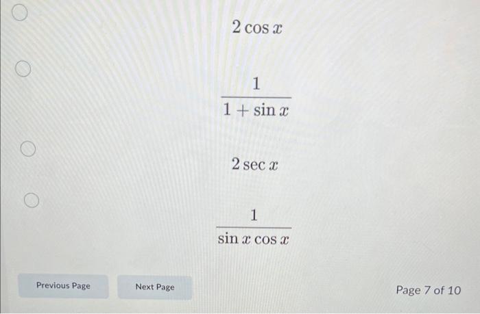 Solved To which of the following choices the trigonometric | Chegg.com