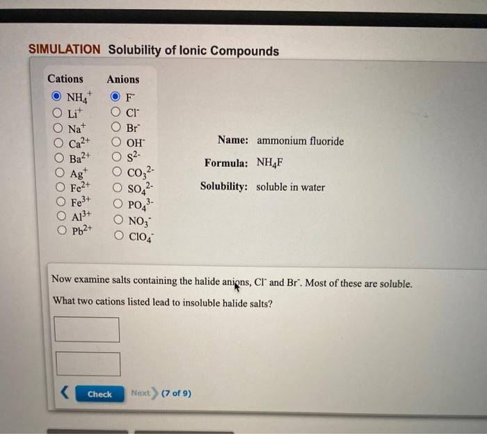 Solved SIMULATION Solubility of lonic Compounds Cations | Chegg.com