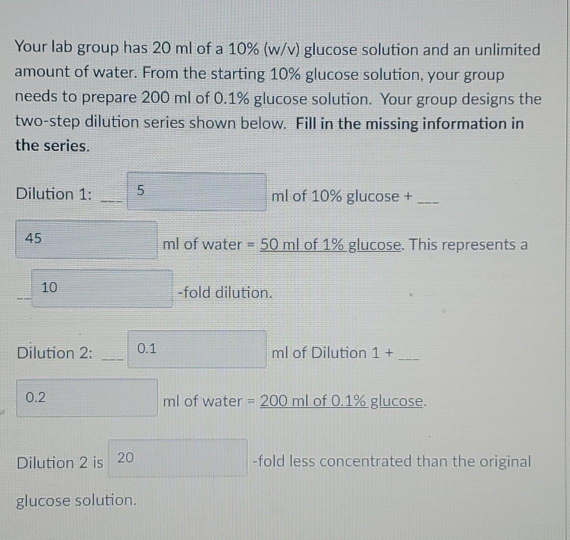 Solved Your lab group has 20 ml of a 10% (w/v) glucose | Chegg.com