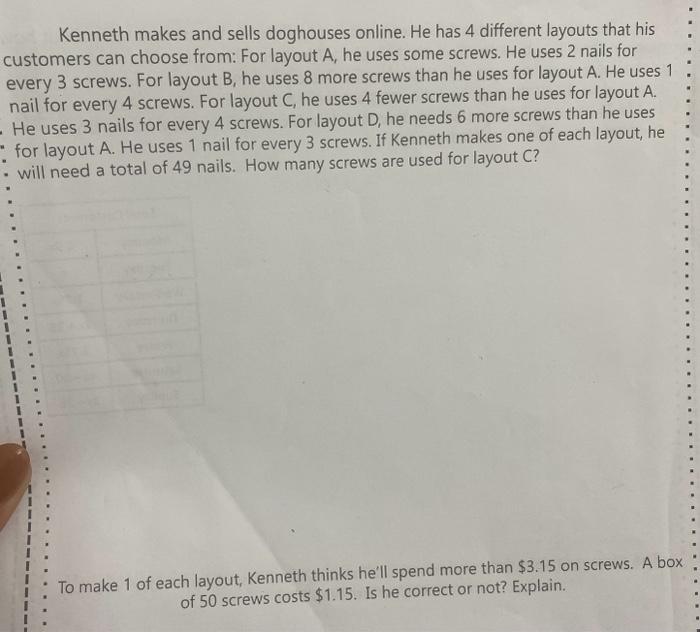 Solved Kenneth makes and sells doghouses online. He has 4 | Chegg.com