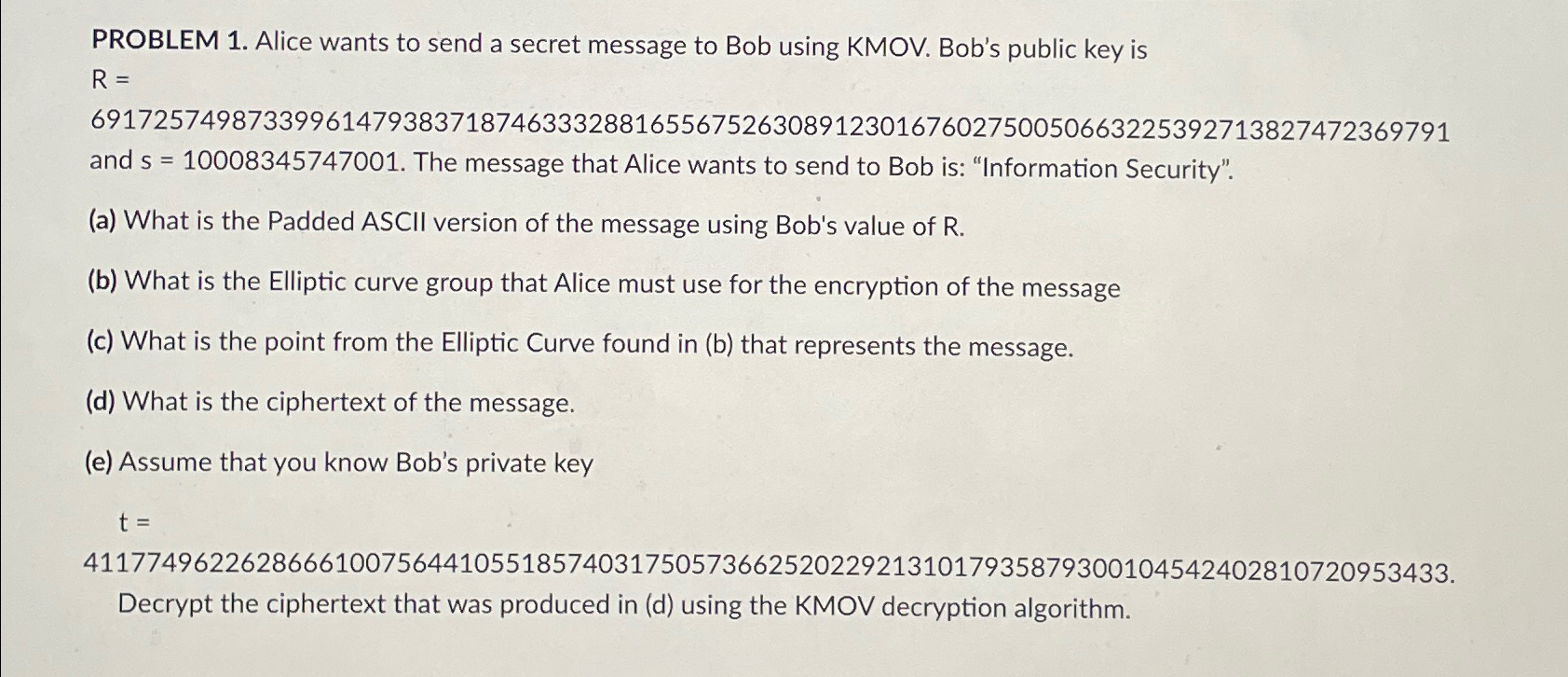 Solved PROBLEM 1. ﻿Alice wants to send a secret message to | Chegg.com