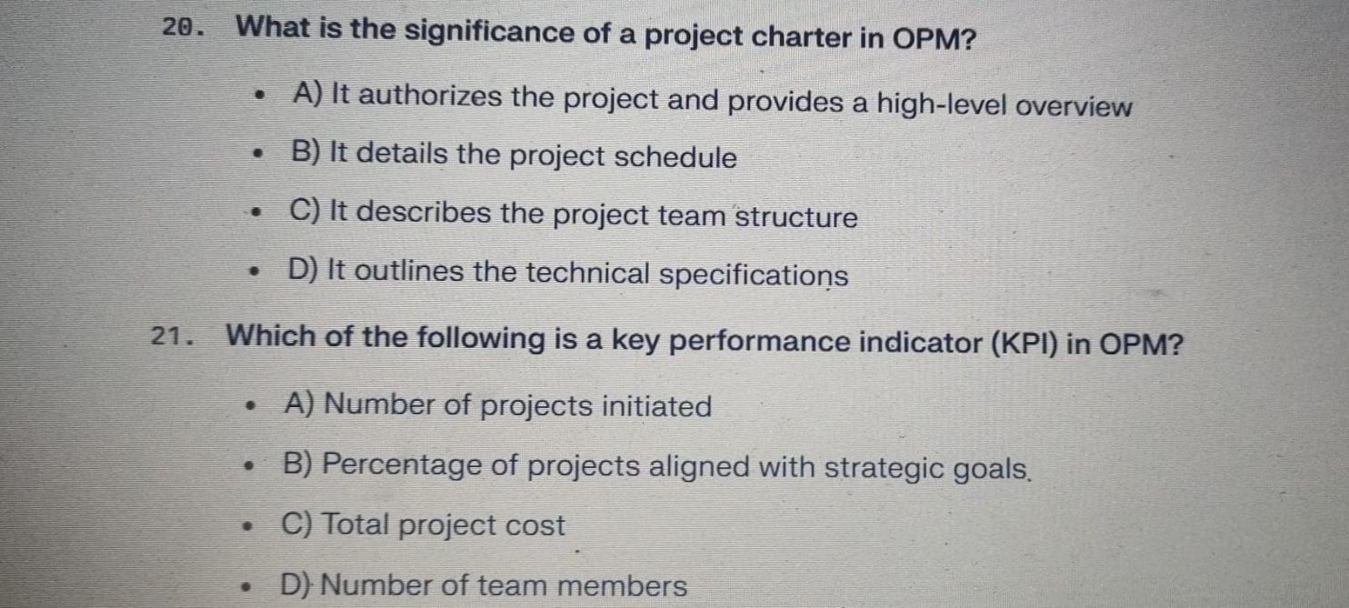 Solved What is the significance of a project charter in | Chegg.com