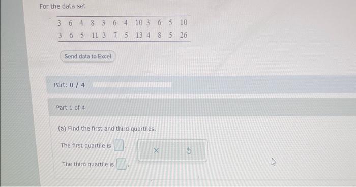 Solved For the data set Part: 0/4 Part 1 of 4 (a) Find the | Chegg.com