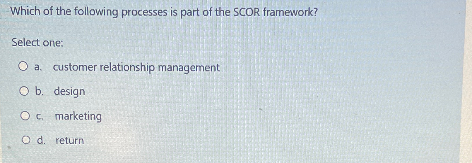Solved Which of the following processes is part of the SCOR | Chegg.com