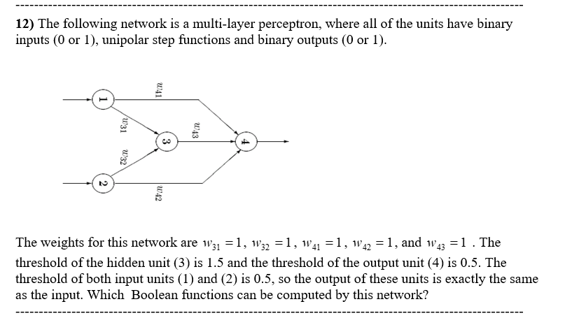 Solved The following network is a multi-layer perceptron, | Chegg.com