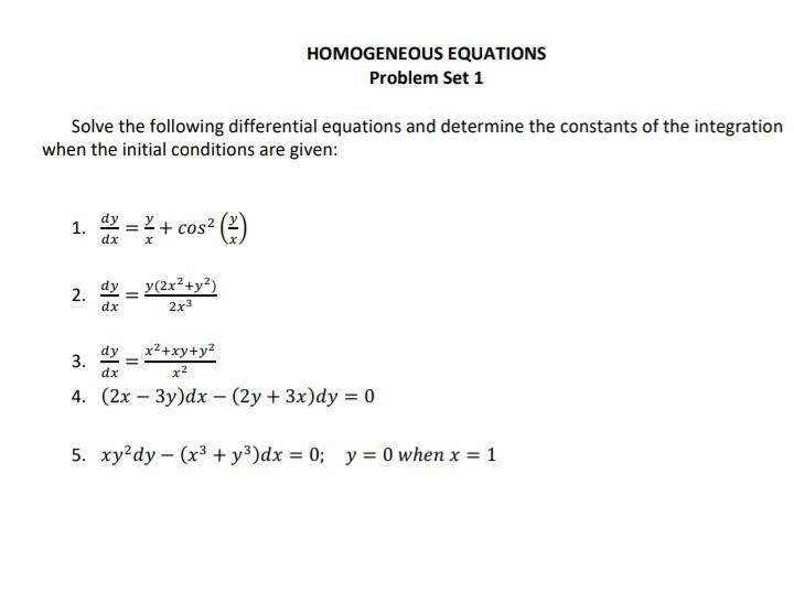 Solved HOMOGENEOUS EQUATIONS Problem Set 1 Solve the | Chegg.com