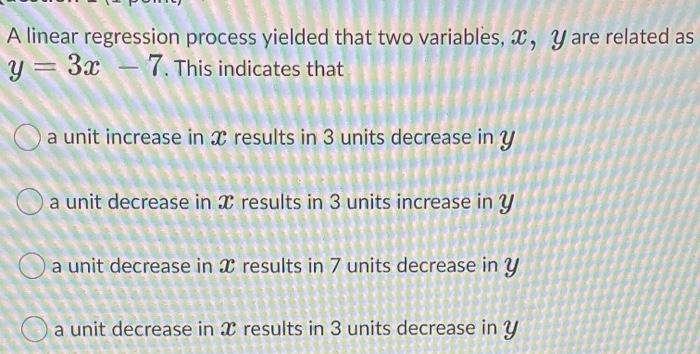 Solved A linear regression process yielded that two | Chegg.com