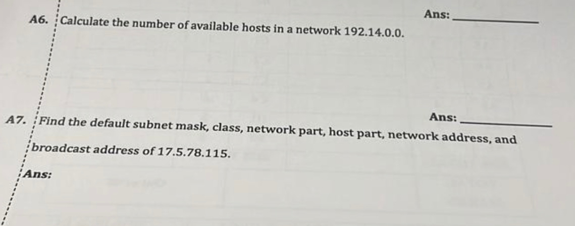 Solved A6. ﻿Calculate the number of available hosts in a | Chegg.com
