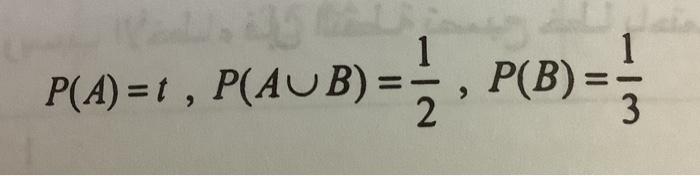 Solved P(A)=t, P(AUB) P(AUB) = 5, PCB) = 3 | Chegg.com