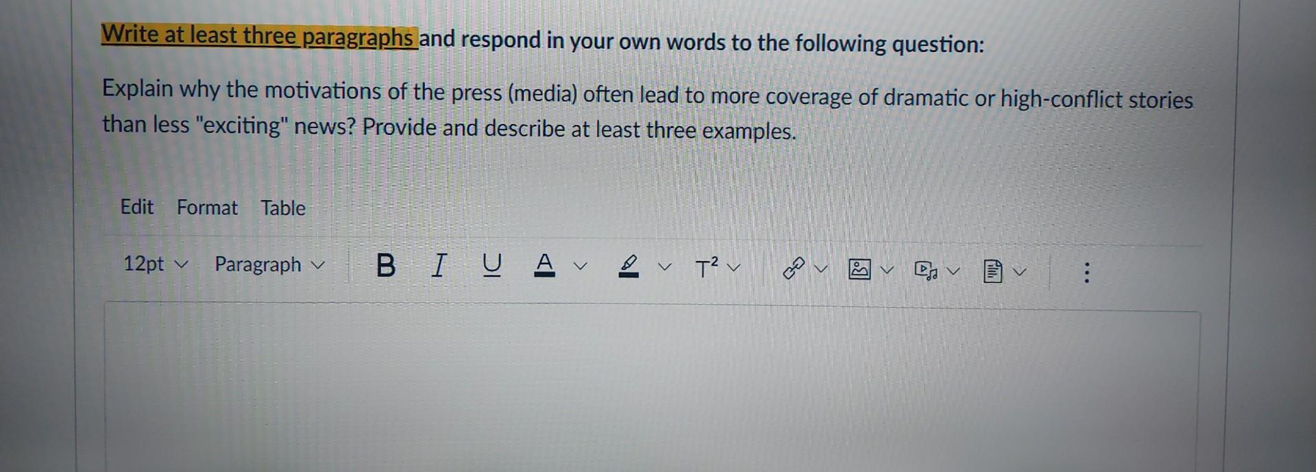 Solved Write at least three paragraphs and respond in your | Chegg.com
