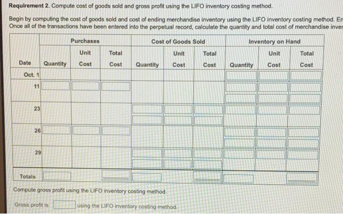Solved Oct. 1 Beginning merchandise inventory Oct. 11 | Chegg.com