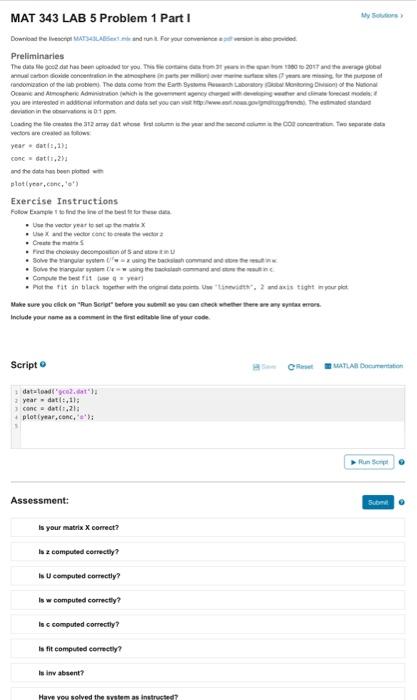 MAT 343 LAB 5 Problem 1 Part 1 Download the MATSALA | Chegg.com