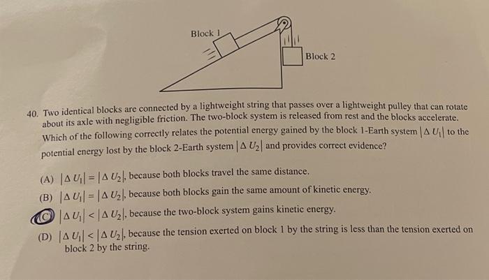 Solved 40. Two identical blocks are connected by a | Chegg.com