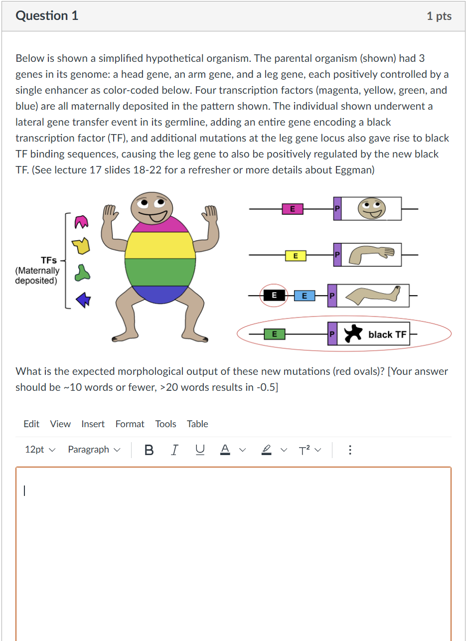 Solved Below is shown a simplified hypothetical organism. | Chegg.com