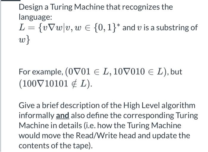 Solved Design a Turing Machine that recognizes the language: | Chegg.com