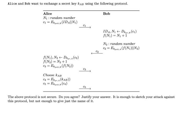 Solved Alice and Bob want to exchange a secret key kAB using | Chegg.com