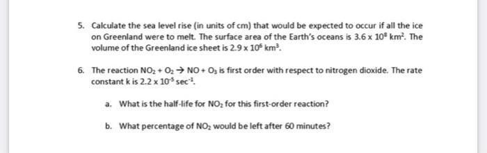 Solved 5. Calculate the sea level rise (in units of cm) that | Chegg.com