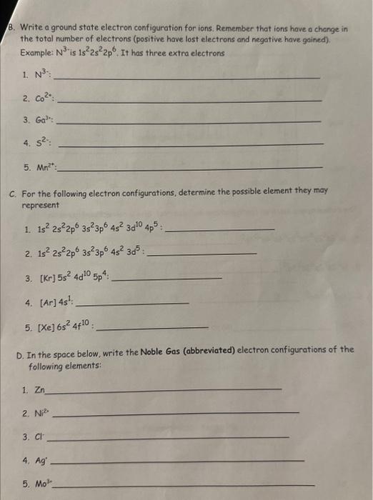 Solved B. Write a ground state electron configuration for | Chegg.com