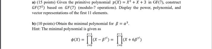 a) (15 points) Given the primitive polynomial p(x) = | Chegg.com