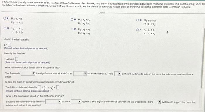 Solved Fhino viruses typically causo common colds. In a lest | Chegg.com