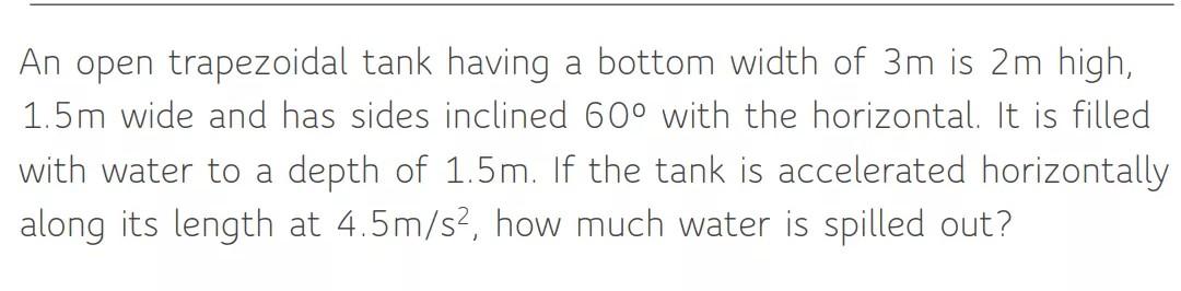 Solved An open trapezoidal tank having a bottom width of 3m | Chegg.com