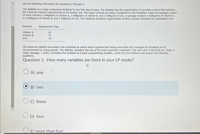 Solved Use the following information for questions 1 through | Chegg.com