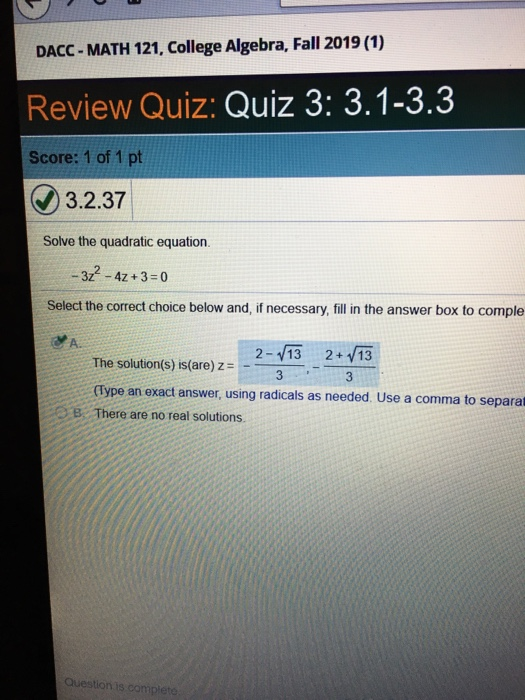 Solved DACC-MATH 121, College Algebra, Fall 2019 (1) Review | Chegg.com