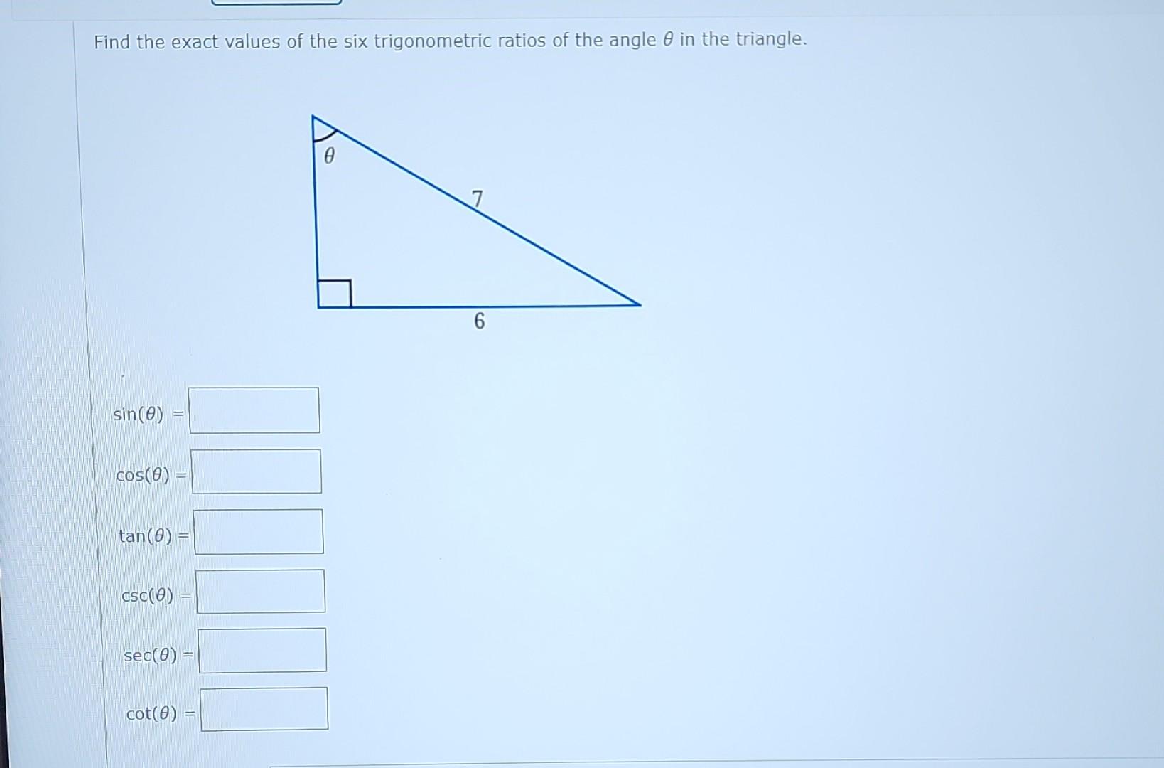 Solved Find the exact values of the six trigonometric ratios | Chegg.com