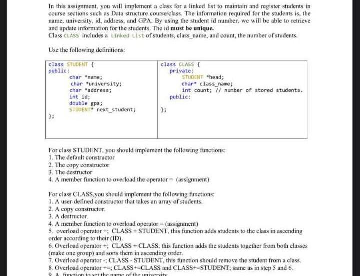 Solved In this assignment, you will implement a class for a | Chegg.com